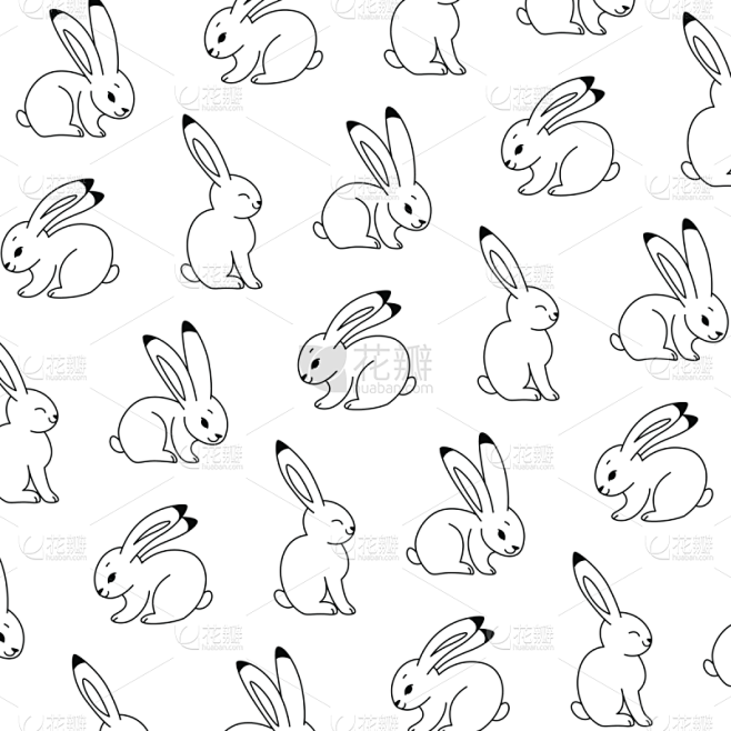 式样,可爱的,纺织品,浪漫,现代,动物群,动物,兔子,线条画,草图