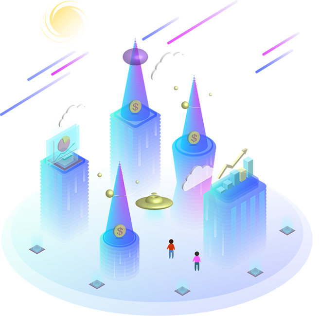 原创2.5D科技感透明城市商务办公蓝色