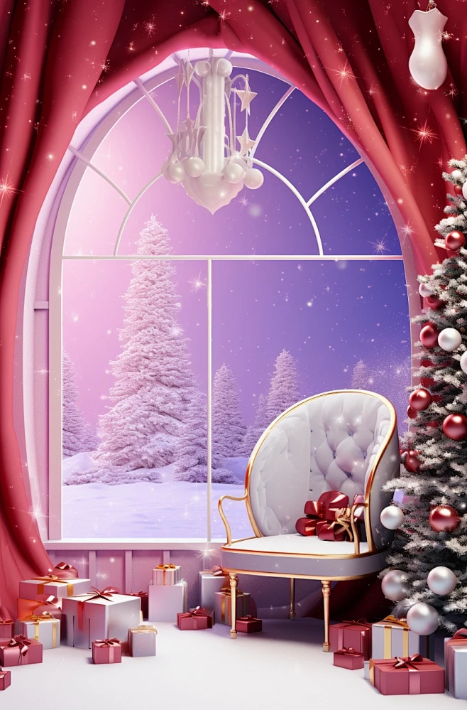 Christmas room christmas scene, in the style of vibrant stage backdrops ...