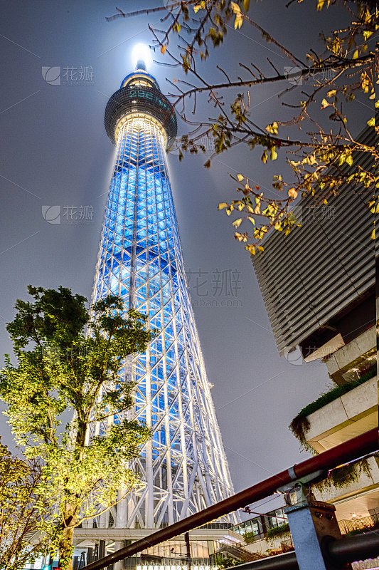 东京天空树塔作为东京最高的观景台的例子。垂直的图像