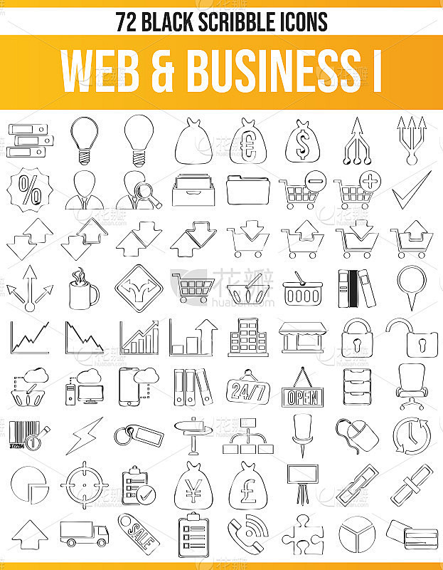 Scribble Black Icon Set Web & Business I