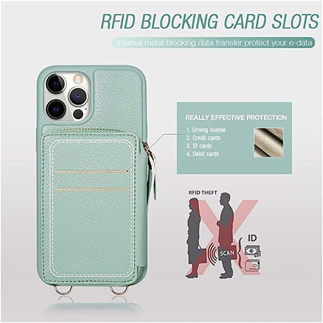 Amazon.com: ZVE iPhone 12 Pro Max Crossbody RFID Wallet Case, Zipper Phone Case with Card Holder ...