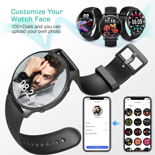 Round Face Smart Watches For Men Women 1 28 HD LCD Smart Watch IPhone