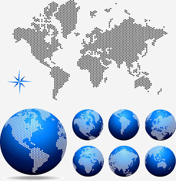 点状世界地图与地球高清素材 世界地图 世界地图矢量 中国地图 点状世界地图与地球矢量 矢量地球 立体蓝色地球矢量图片 免抠png 设计图片 免费下载
