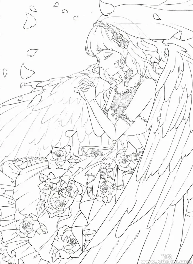 [新手练习线稿]花与萌娘 动漫线稿手绘涂色集[90P]-花瓣网