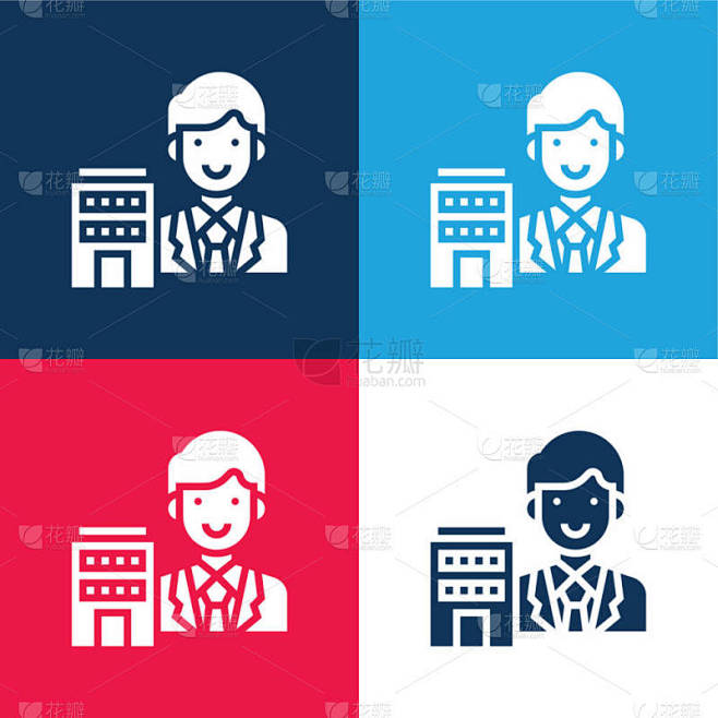 代理蓝色和红色四色最小图标集