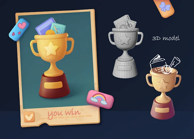 3D game props props icons achievement book backet Game Art mobile 2д-花瓣网