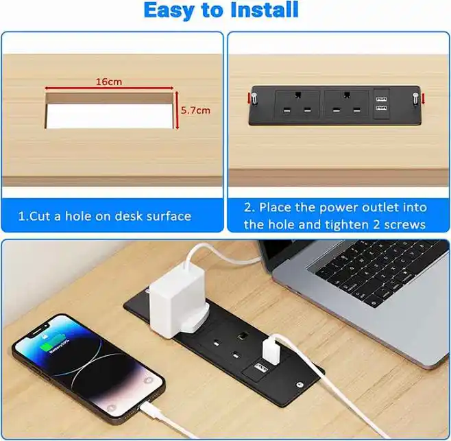 Small Desk Hidden Mountable Extension Smart USB Ports Outlet Recessed ...