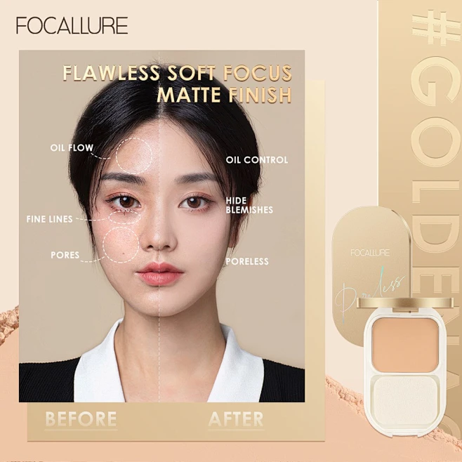 Focallure GoldenAge long-lasting poreless compact Dry Wet Dual-Use ...