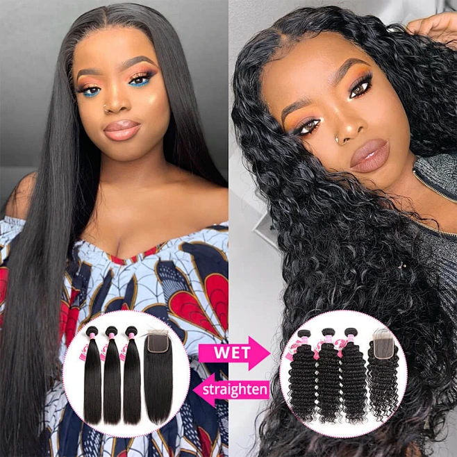 Wet And Wavy Human Hair Deep Wave 3 Bundles With Closure : Alipearl ...