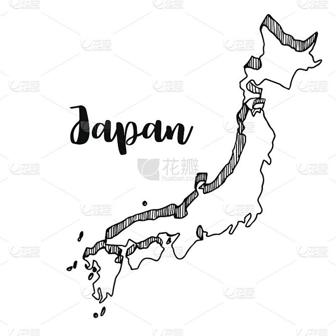 手绘日本地图，矢量图