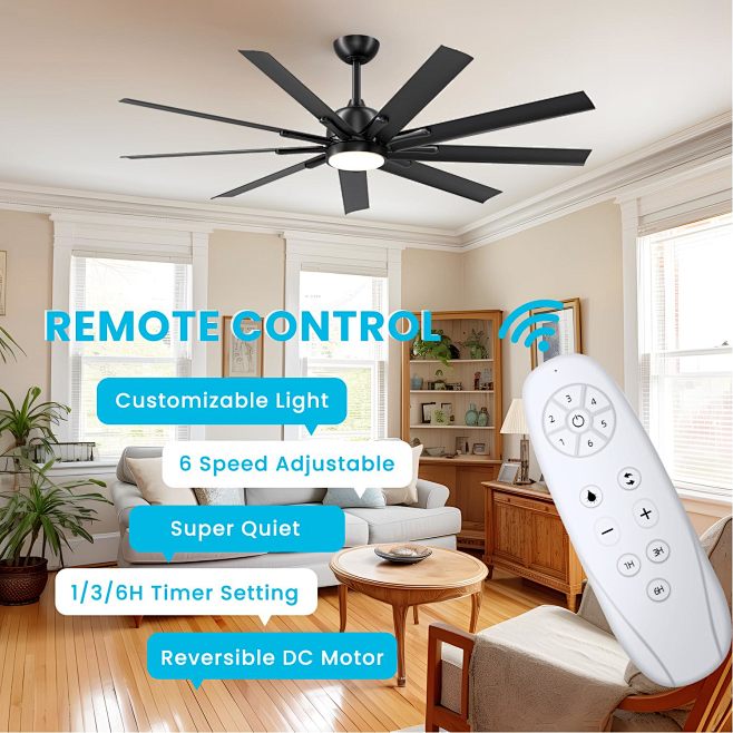 Amazon.com: CJOY 62 inch Aluminium Ceiling Fan with Lights, Outdoor Black Ceiling Fan Light with ...
