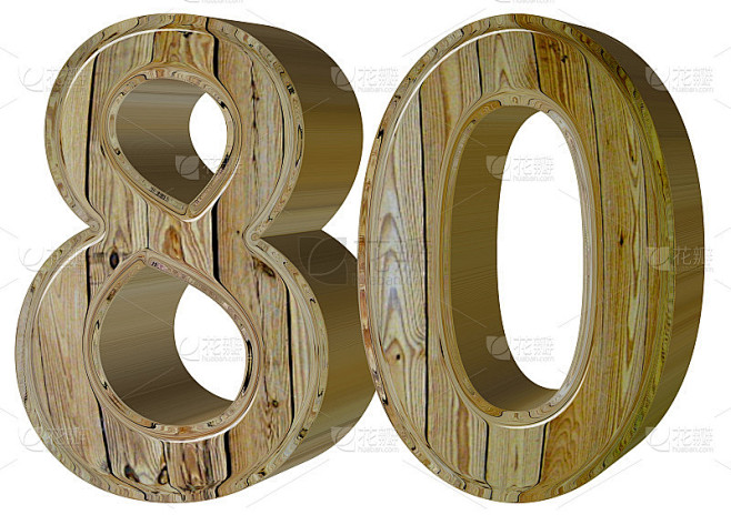 数字80,80，白色背景，3d渲染