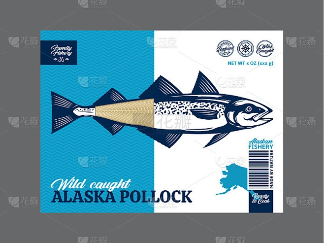 Vector alaska pollock packaging or label design素材-花瓣网