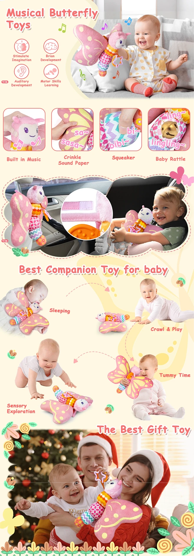 Amazon.com: Baby Toys 0-6 Months,Infant Musical Sensory Stuffed Animal ...