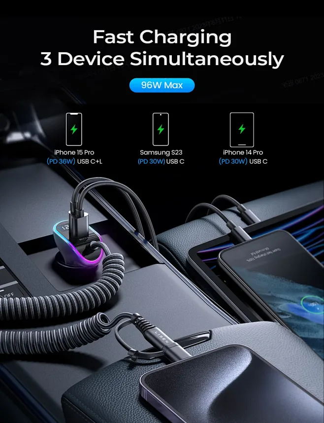 Amazon.com: LISEN USB C Car Charger Adapter 96W Cigarette Lighter USB ...