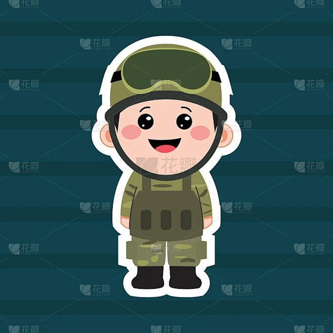Cartoon Cute Chibi Army素材-花瓣网