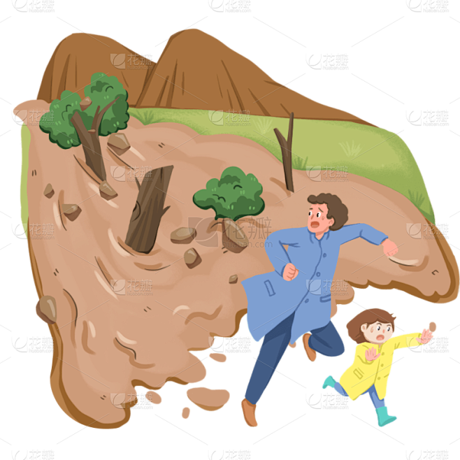 手绘-泥石流元素