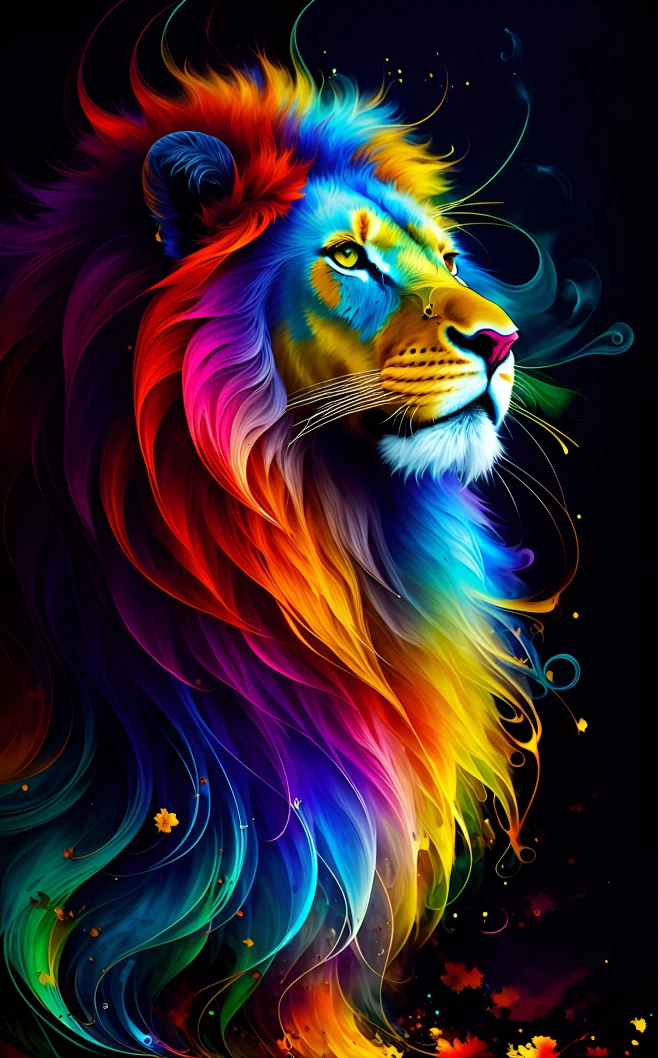 Colorful lion: Black ink flow: 8k resolution photorealistic masterpiece ...