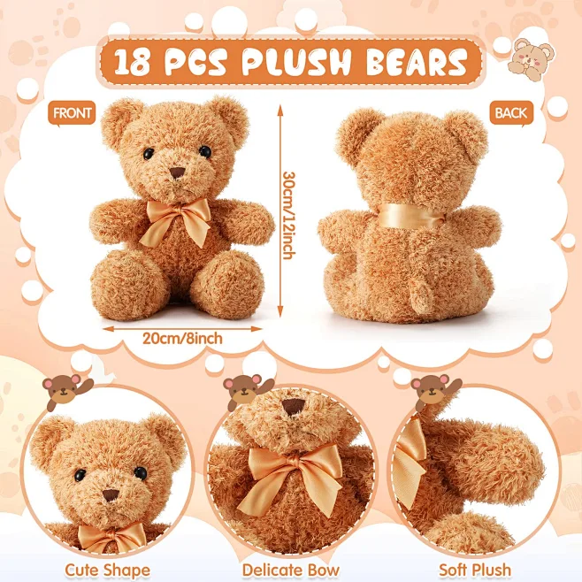 Amazon.com: 18 Pieces Bear Stuffed Animals Bulk 12 Inch Soft Plush ...
