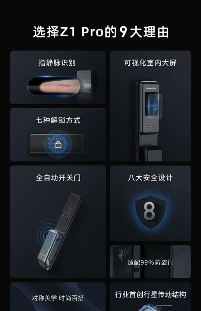 凯迪仕指静脉智能锁电子密码锁大屏可视磁卡锁Z1Pro家用防盗门锁-tmall.com天猫-花瓣网