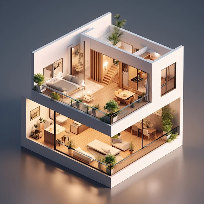 aerial view, dynamic angles, diorama, in the style of three-dimensional ...