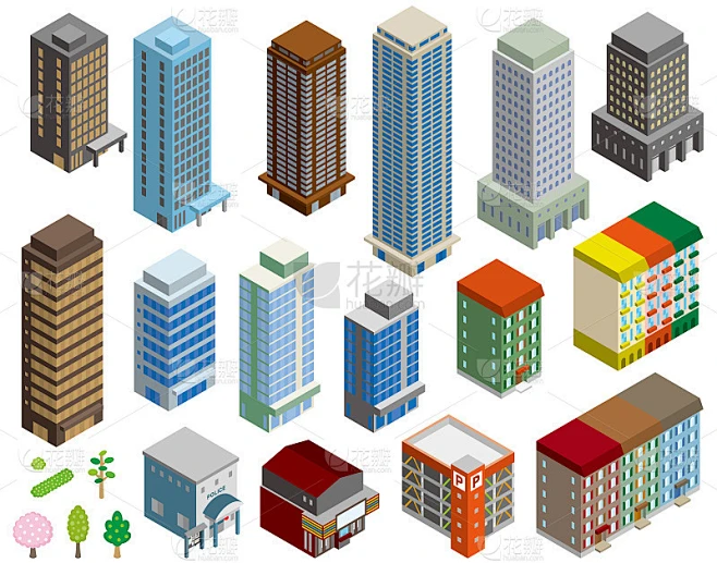 各种建筑的立体插图素材-花瓣网