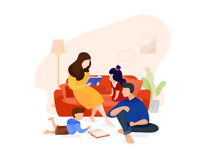 家庭学习 沙发 读书 书 家庭 启动 插图 学习 教育 儿童 ui