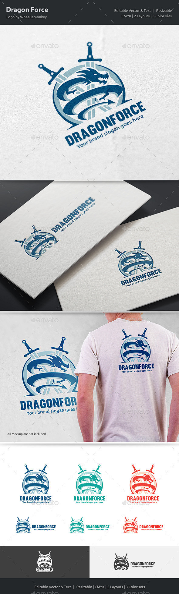 龙的力量标志——徽标志模板Dragon Force Logo - Crests Logo Templates咄咄逼人,古老、军队、粗体、家族 ...