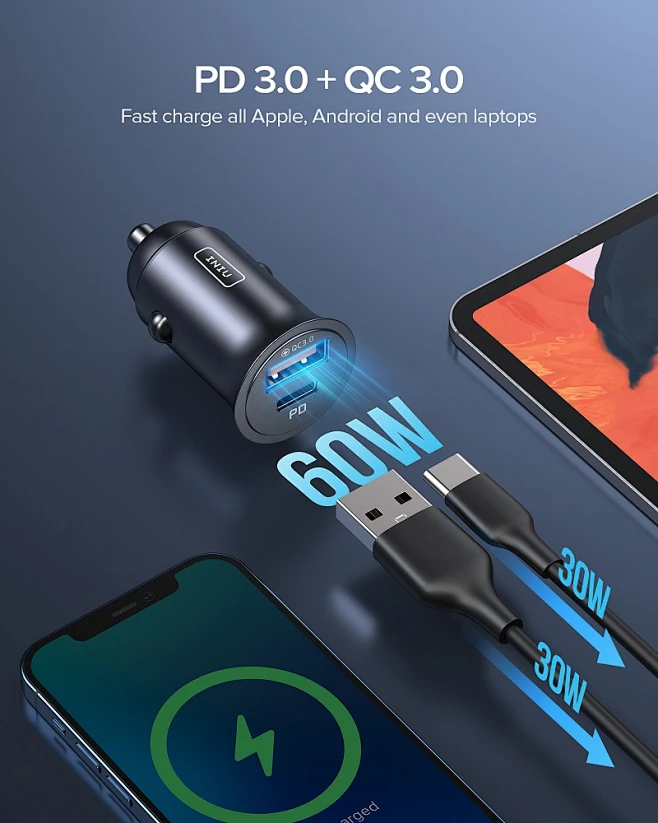 4.69US $ 50% OFF|Iniu 5a Usb Car Charger Pd 60w Type C Fast Charging ...