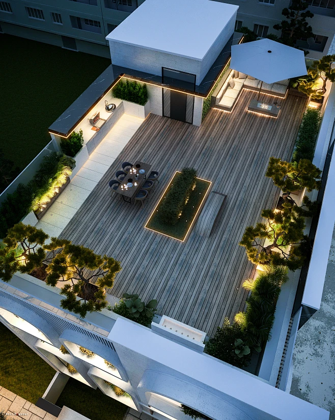 architect CG design garden home house Interior Render roof-花瓣网