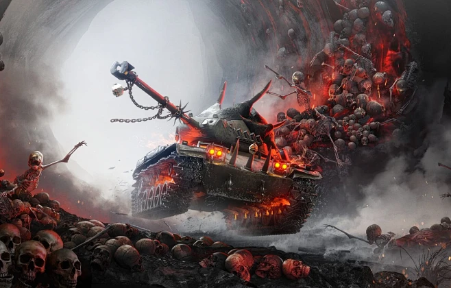 Photo wallpaper Skull, Halloween, Tank, Skeletons, World of Tanks, Hell-花瓣网