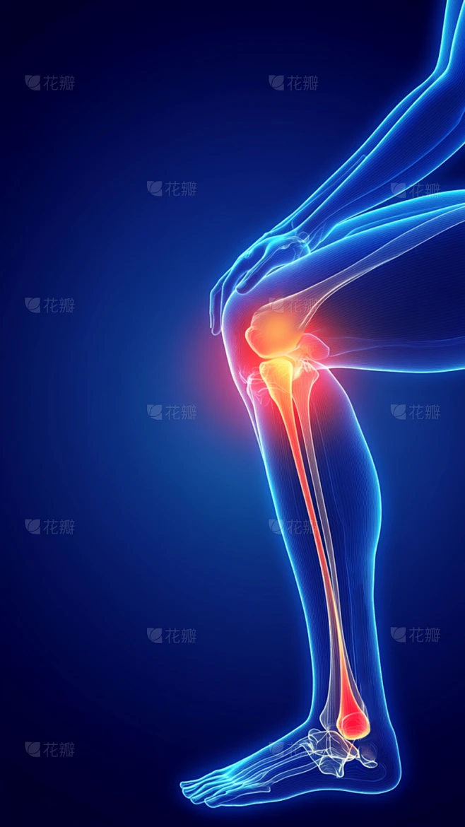 医疗系列3D科技感关节疼痛示意图腿部素材-花瓣网
