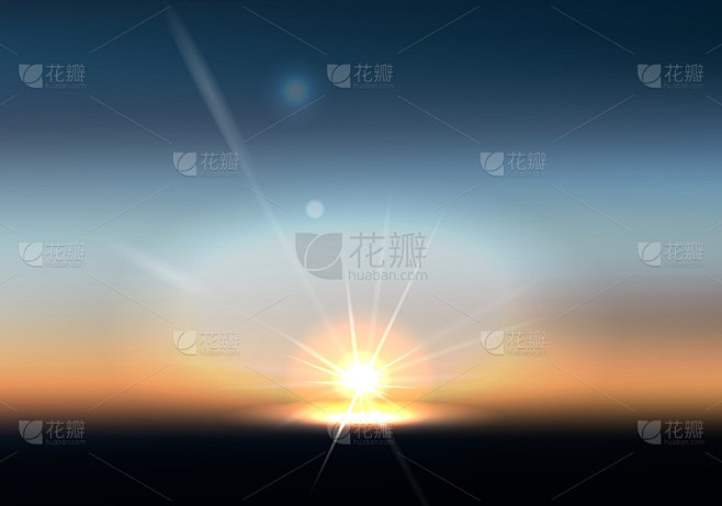 Sunset or sunrise sky and sun shining blurred back