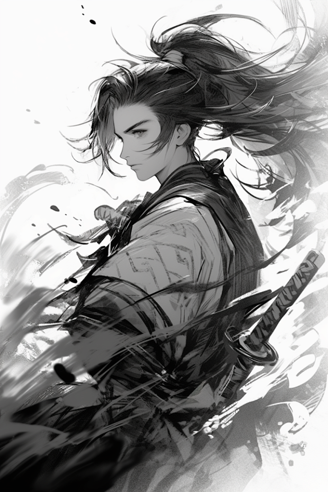 古风执剑少年水墨武侠剑客插画