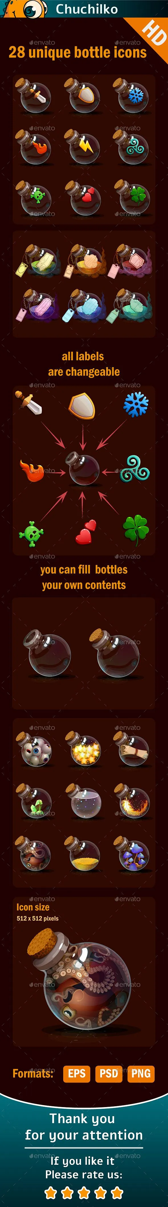 Magic bottles icons - Miscellaneous Game Assets: -花瓣网