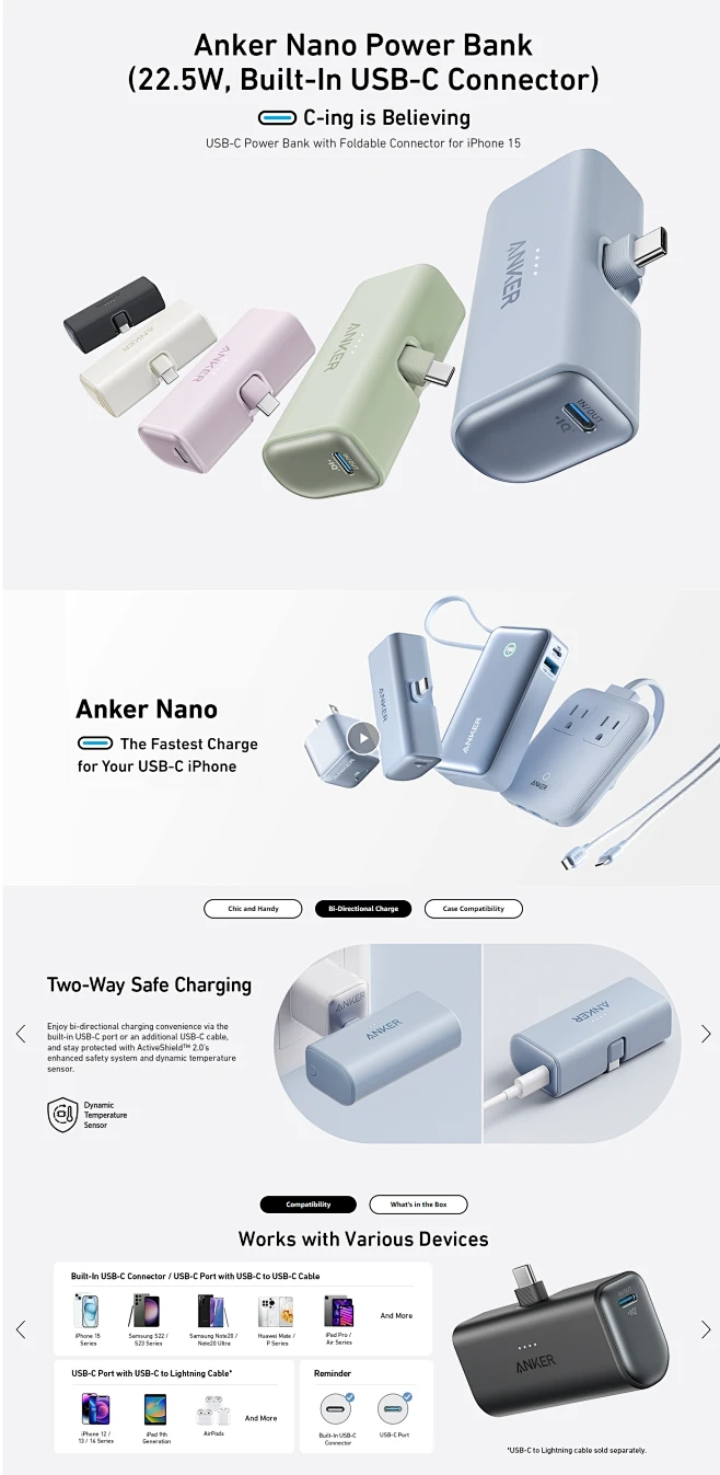 Amazon.com: Anker Nano Power Bank with Built-in Foldable USB-C ...