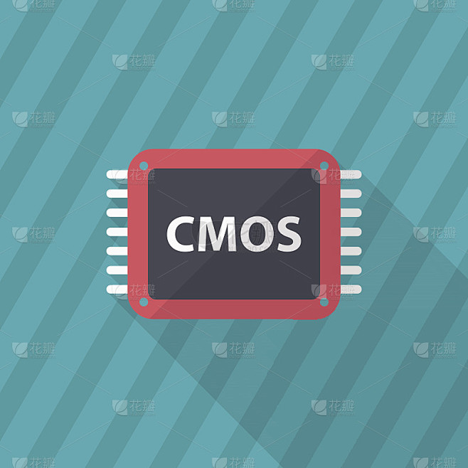 CMOS图标，矢量平面长阴影设计。