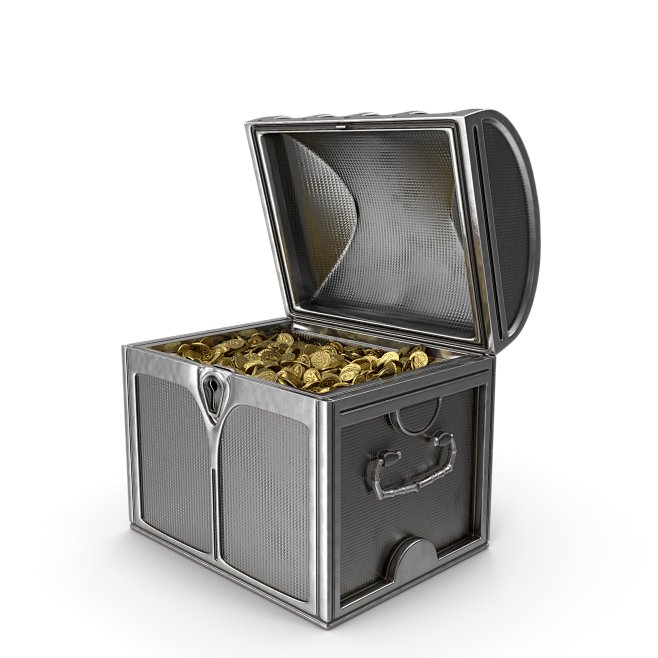 Small Silver Chest with Gold Coins.H03.2k