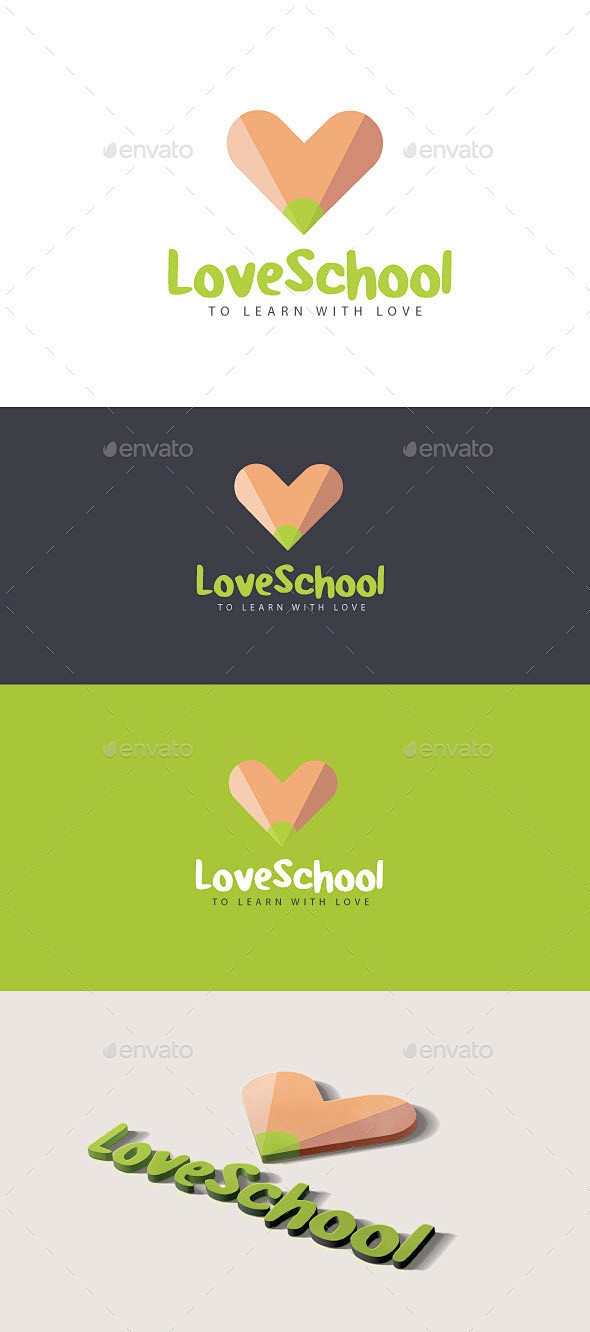 爱学校的标志——符号标志模板Love School Logo - Symbols Logo Templates抽象、色彩艳丽、概念、创意设计 ...