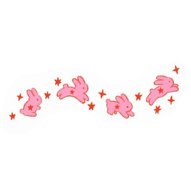 the pink bunny stickers are flying through the air-花瓣网