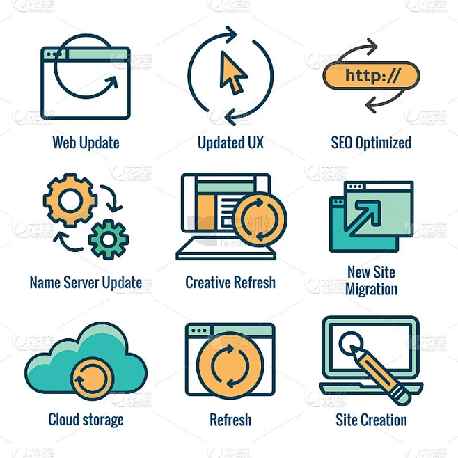 Website Update Icon Set with seo update, site crea素材-花瓣网