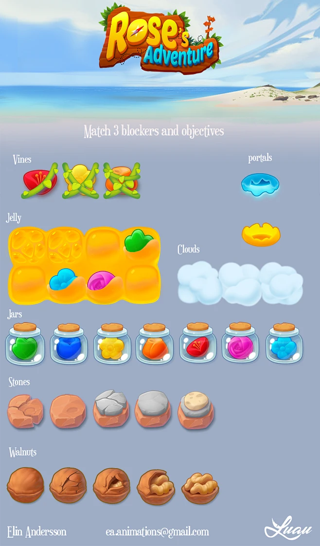 match 3 game mobile game art blocks vines jars clouds walnuts stones ...