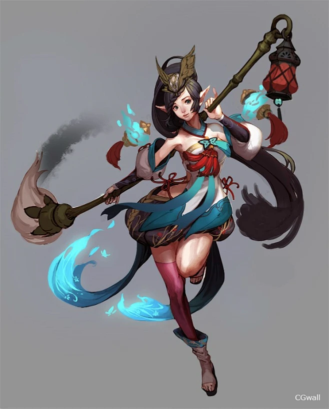 CGwall游戏原画网站_韩风游戏原画步骤教程-在其基础上，完善角色的细节-花瓣网