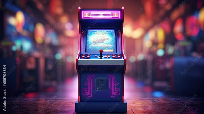 Arcade machine with joystick and buttons in 3D rendering picture-花瓣网