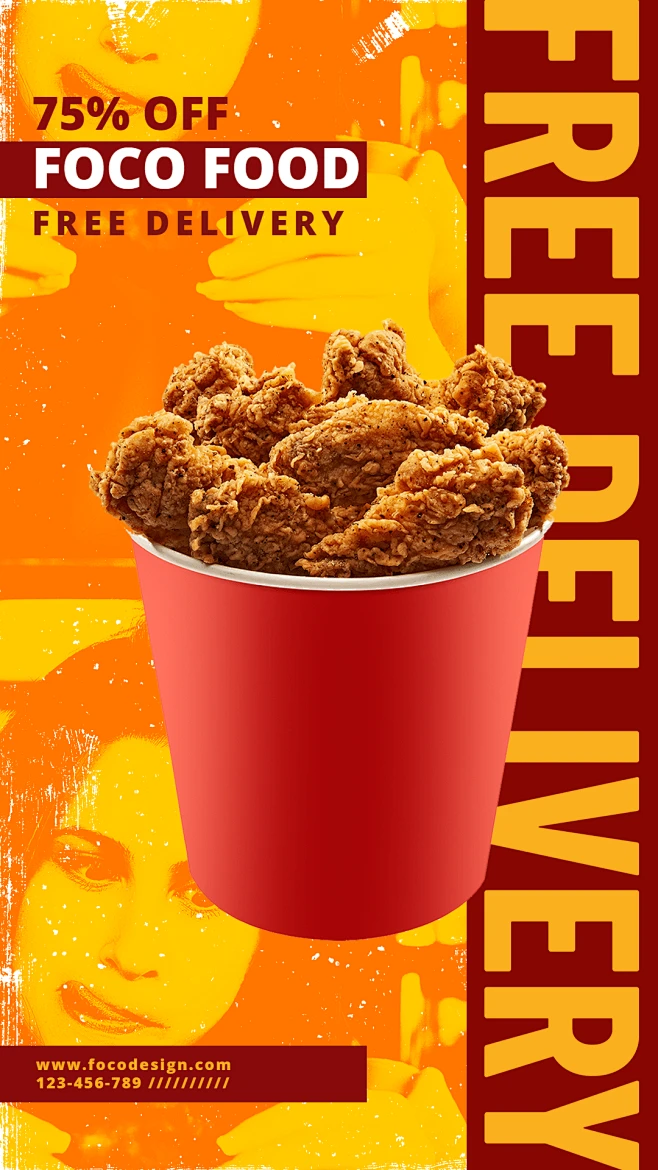 Fried Chicken Fast Food Free Delivery Discount Promo Print Advertising ...