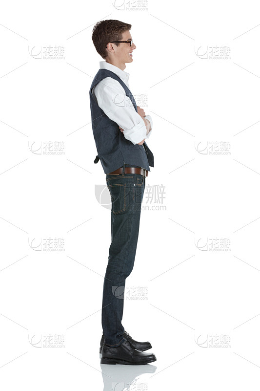 侧面像,双臂交叉,男人,卷袖,垂直画幅,美,美人,白人,男性,仅男人