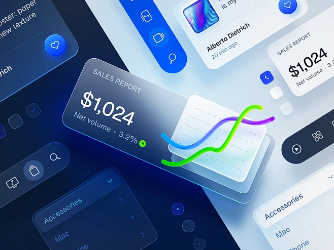 Glass UI Kit 3d admin animation apple blue dashboard design glass ...