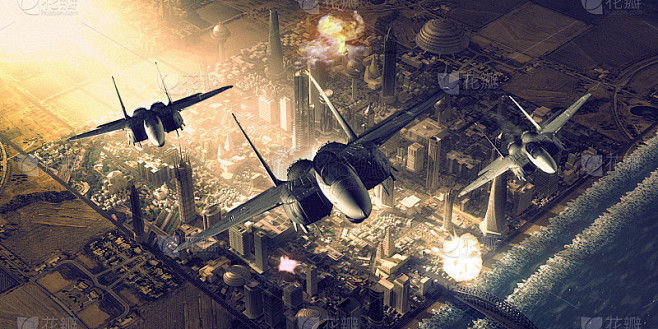 3d战争场景和轰炸飞机