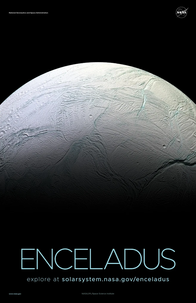 Saturn's Moon Enceladus Poster - Version C | NASA Solar System Exploration : Version C of the ...